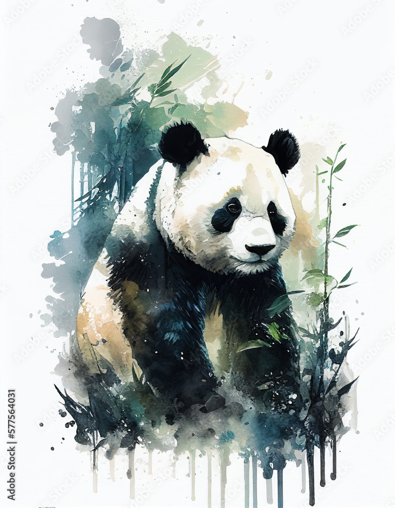 Panda Bear Japanese Style Water Color Illustration. Generative AI Stock ...
