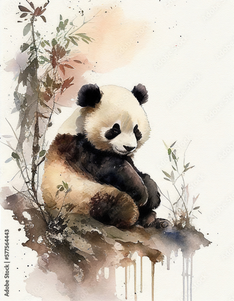 Panda Bear Japanese Style Water Color Illustration. Generative AI Stock ...