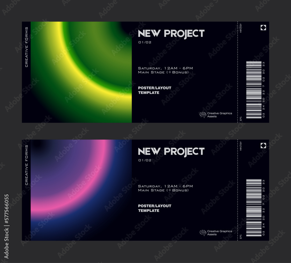 Gradient aesthetic art modern ticket design. Template layout with ...