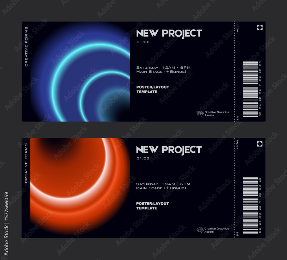 Gradient aesthetic art modern ticket design. Template layout with ...