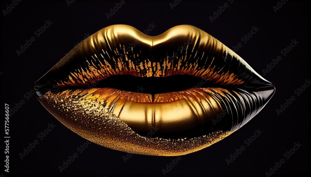 gold lips on the black background Stock Illustration | Adobe Stock