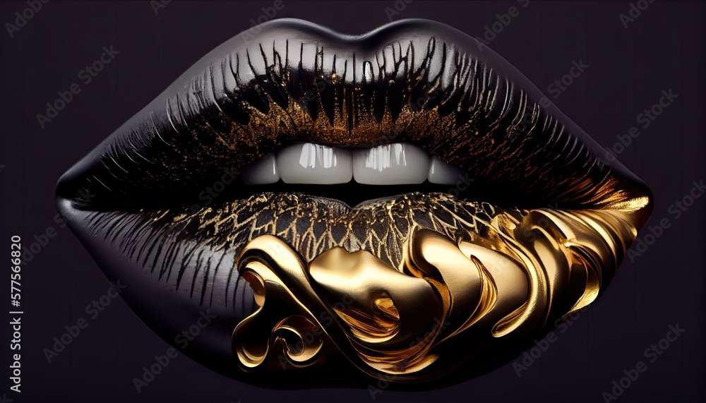 gold lips on the black background Stock Illustration | Adobe Stock
