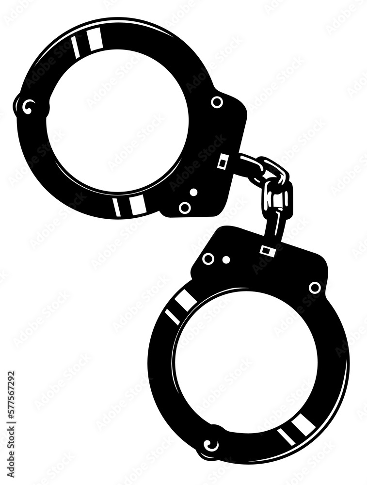 Black handcuffs. A tool for arresting criminals. Police equipment ...