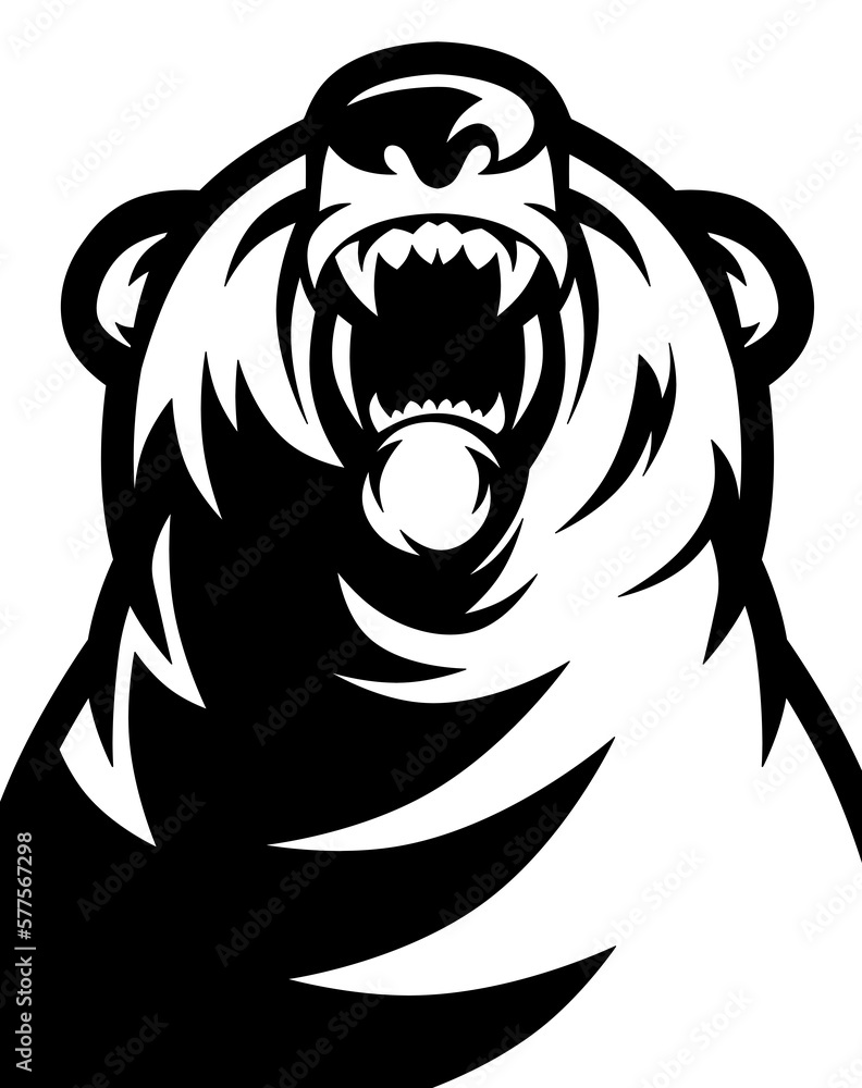 Angry black bear. Bear logo opened mouth with big teeth. Stock ...