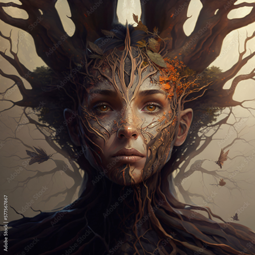 nature goddess concept art fantasy character with her face covered in ...