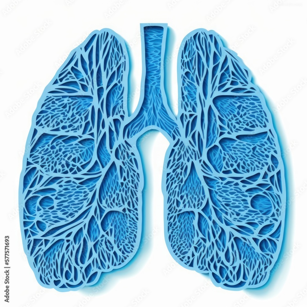 human lungs model blue isolated on white background, paper art origami ...
