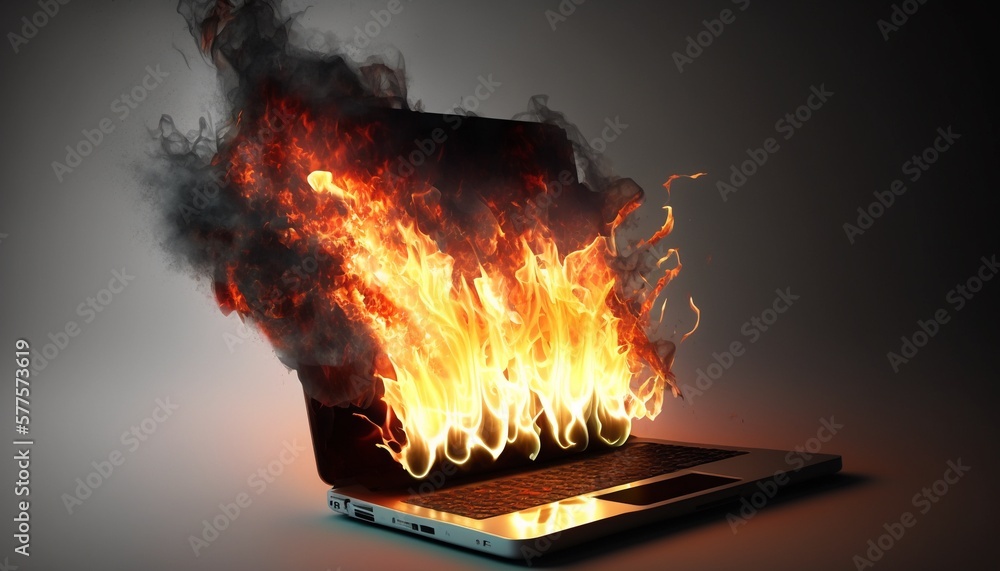 Burning Laptop Illustration. IT Emergency, Putting Out a Fire, Computer ...
