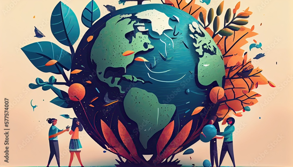 World environment day with people caring for the earth save planet ...