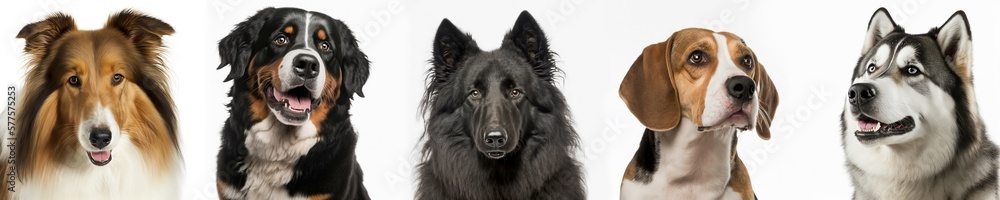 Dogs group studio portrait shot photo set on white background . Various ...