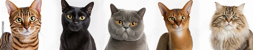 ภาพประกอบสต็อก Cats group studio portrait shot photo set on white ...