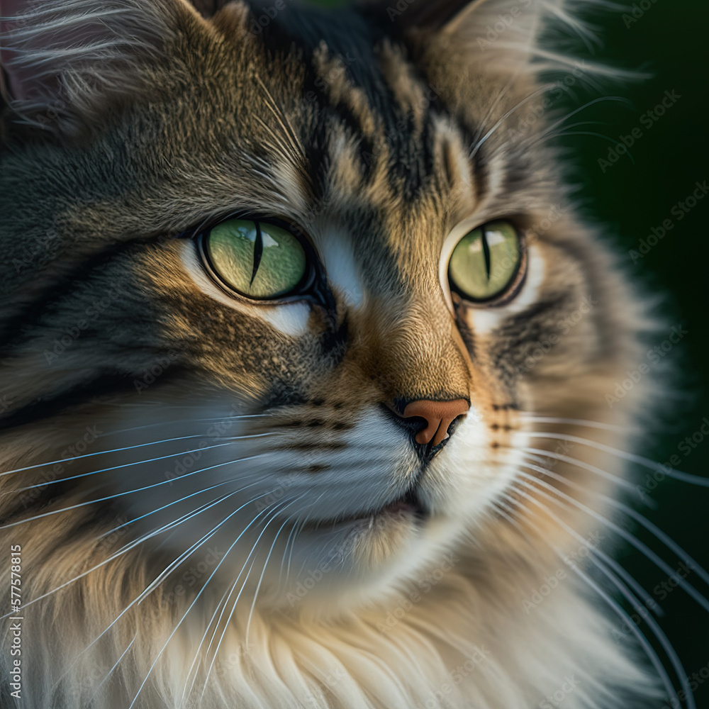 Ravishing hyper realistic portrait of happy norwegian forest cat in ...