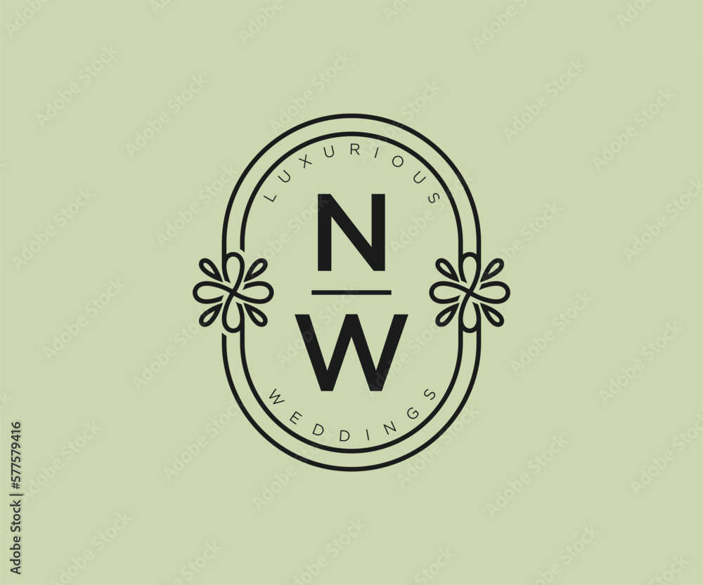 Vetor de NW Initials letter Wedding monogram logos template, hand drawn ...