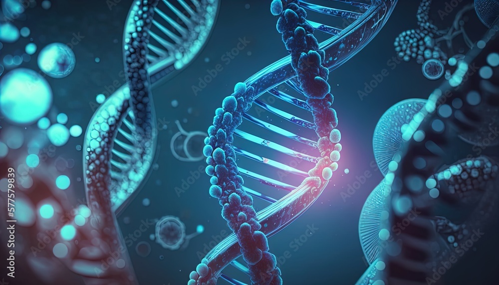 DNA concept, macro view under microscope, helix background created with ...