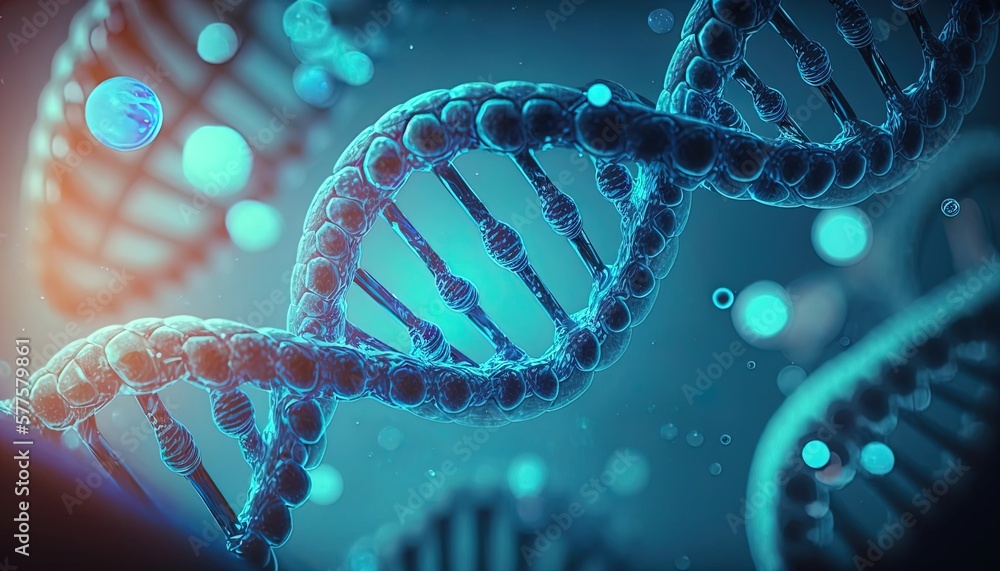 DNA concept, macro view under microscope, helix background created with ...