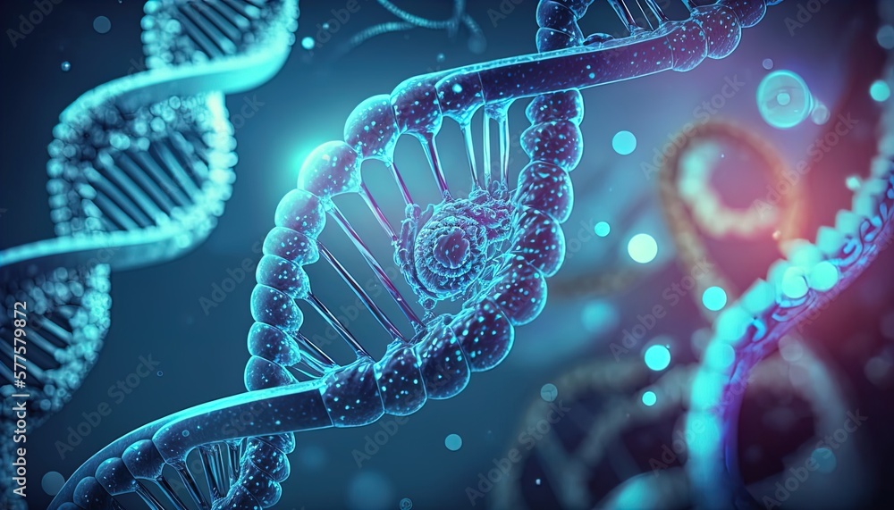 DNA concept, macro view under microscope, helix background created with ...