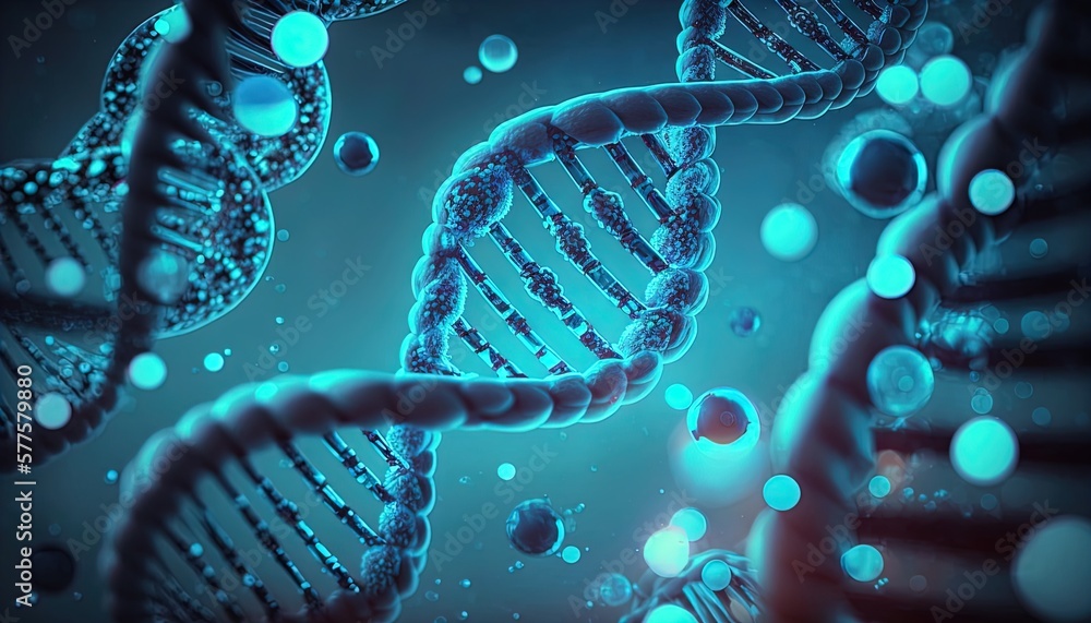 DNA concept, macro view under microscope, helix background created with ...