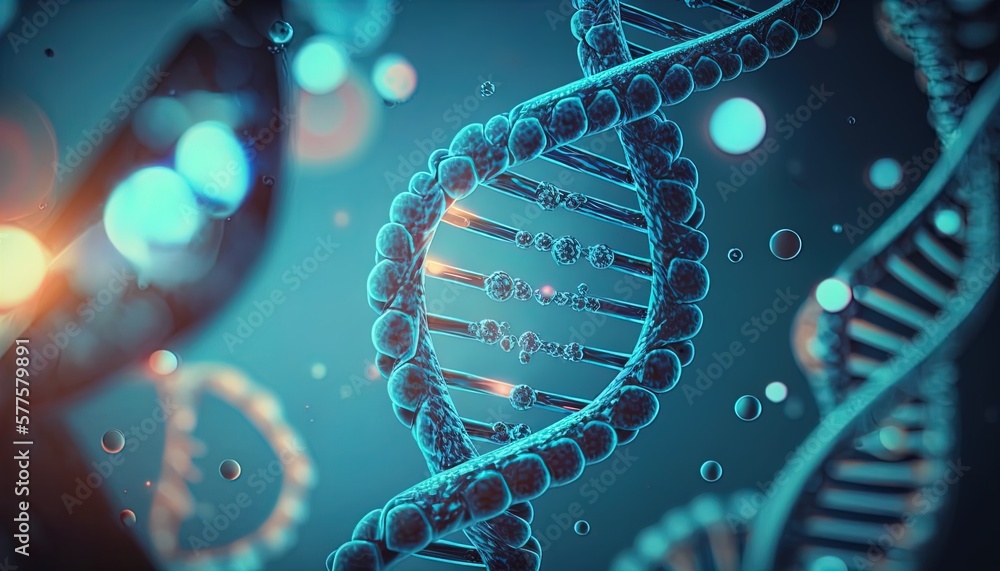 DNA concept, macro view under microscope, helix background created with ...