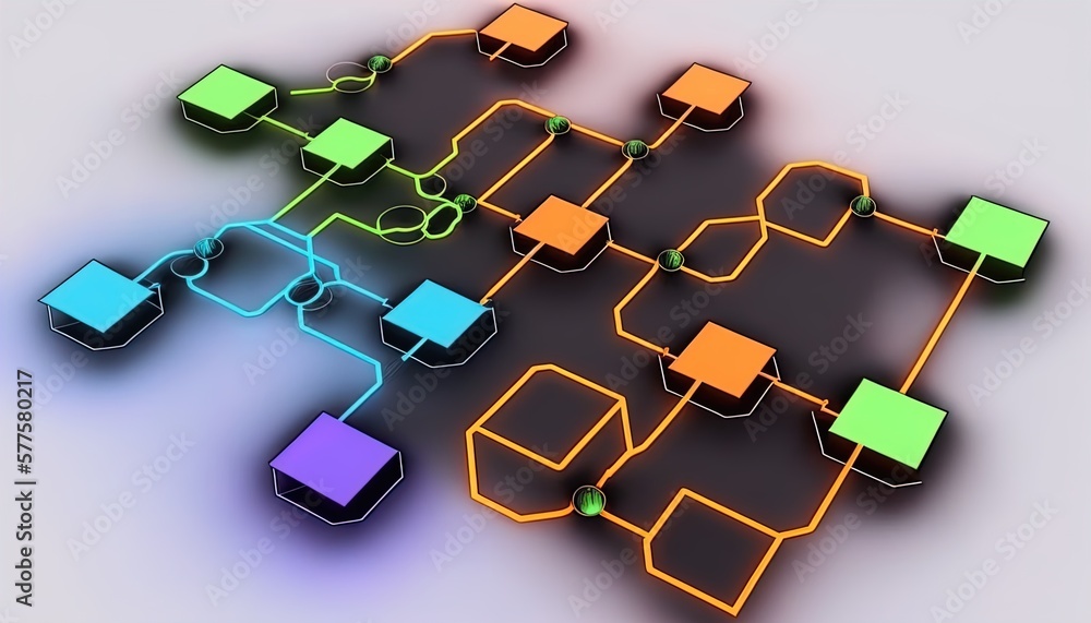 Digital flow chart management process connected lab created with generative ai technology Stock ...