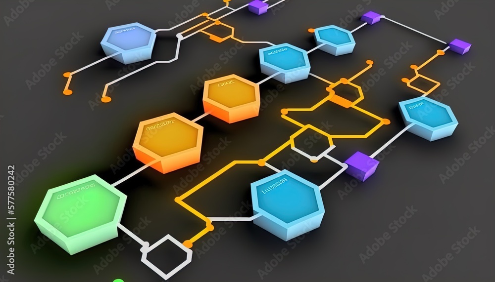 Digital flow chart management process connected lab created with generative ai technology Stock ...
