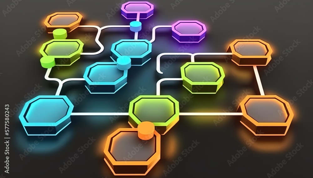 Digital flow chart management process connected lab created with generative ai technology Stock ...