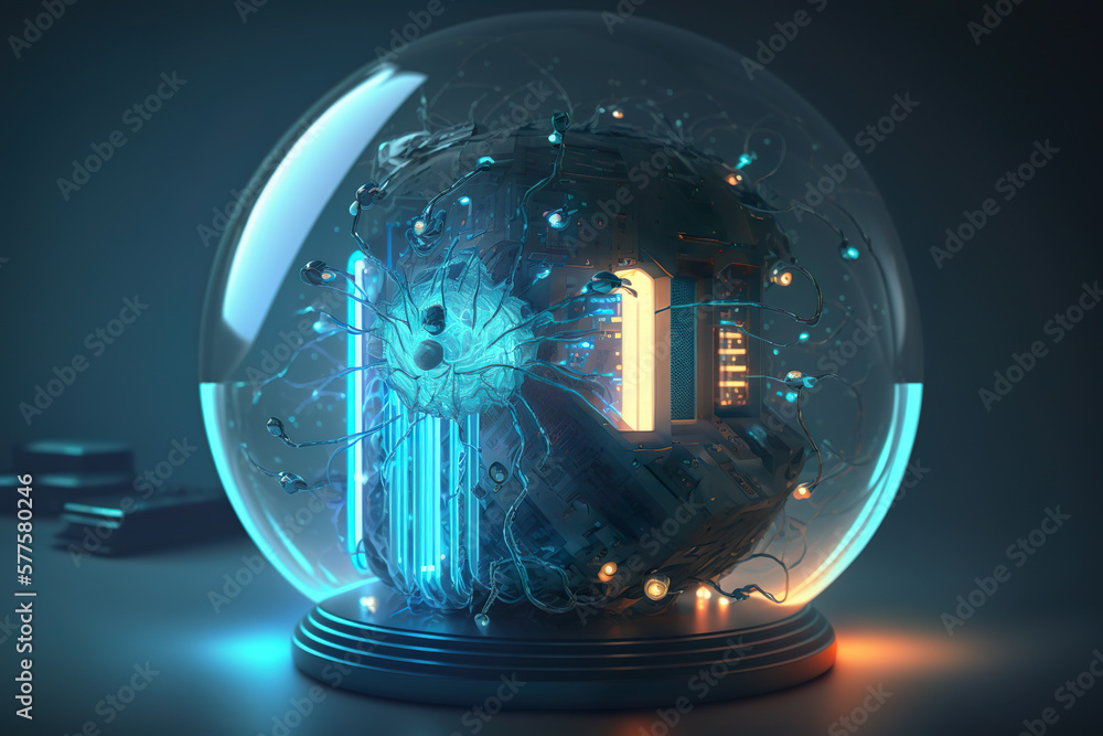 Computer of the future in a transparent sphere, installation #1 ...