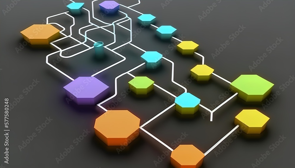 Digital flow chart management process connected lab created with generative ai technology Stock ...