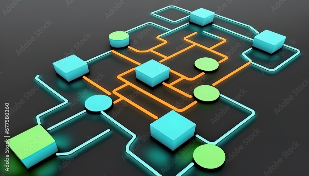Digital flow chart management process connected lab created with generative ai technology Stock ...