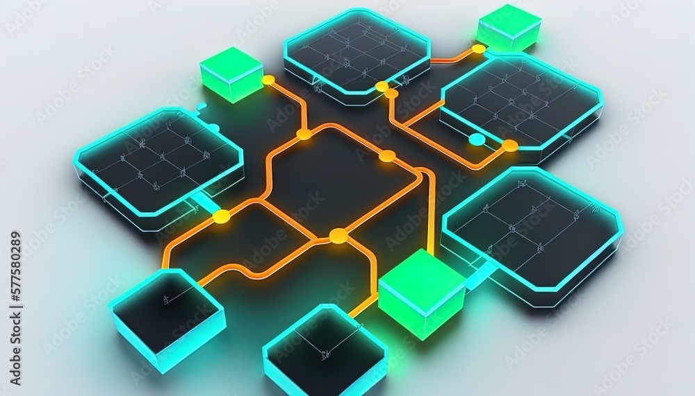 Digital flow chart management process connected lab created with generative ai technology Stock ...