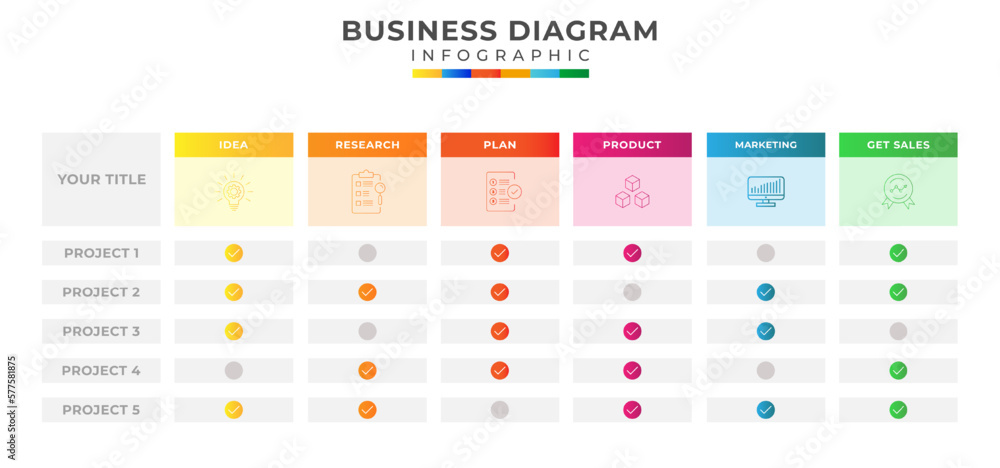 6 Steps Modern Project Table Comparison Diagram With Check List And Icon Symbol Presentation