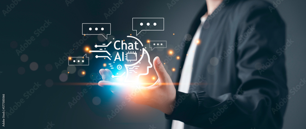 Chatbot Chat AI concept, Artificial Intelligence. Businessman using ...