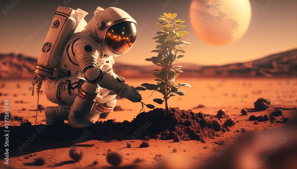 Astronaut grows a plant on Mars created with generative ai technology ...