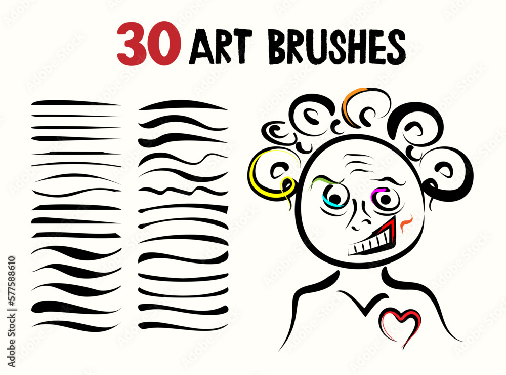 30 vector set of art brushes for illustrations. The brushes used are ...