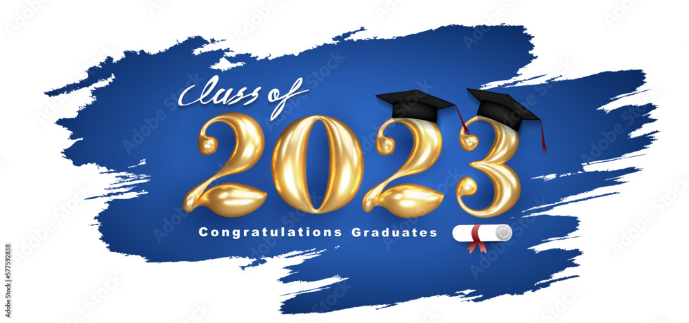 Class of 2023 Vector text for graduation gold design, congratulation ...