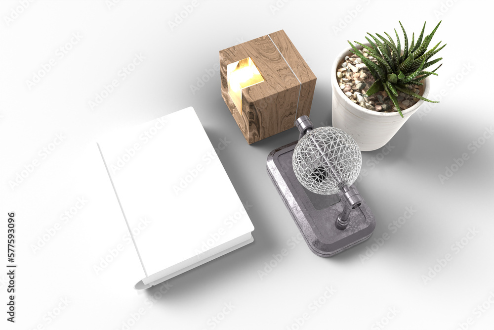 a blank book cover with complementary objects with transparent ...