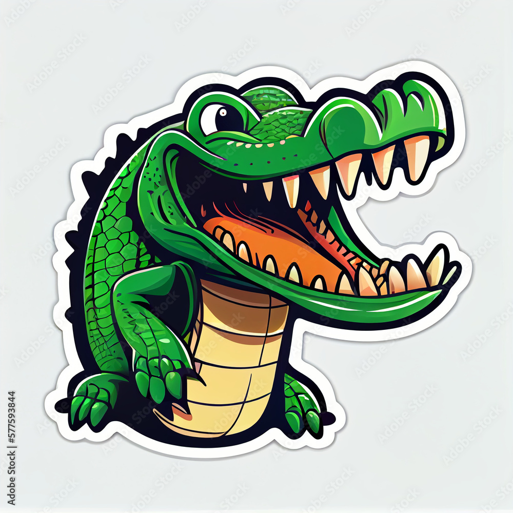 Alligator with its mouth open cute sticker, created with Generative AI ...