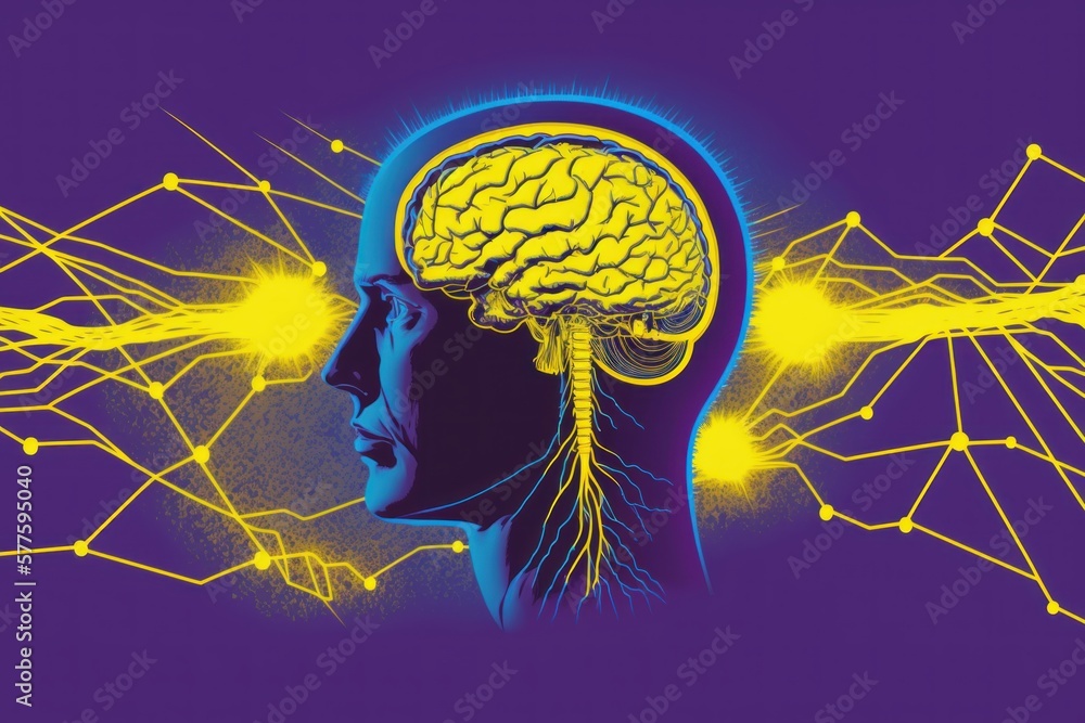 human thinking head with brain cells connection with data and digital ...