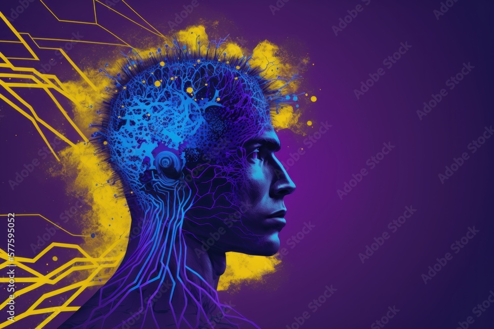human thinking head with brain cells connection with data and digital ...