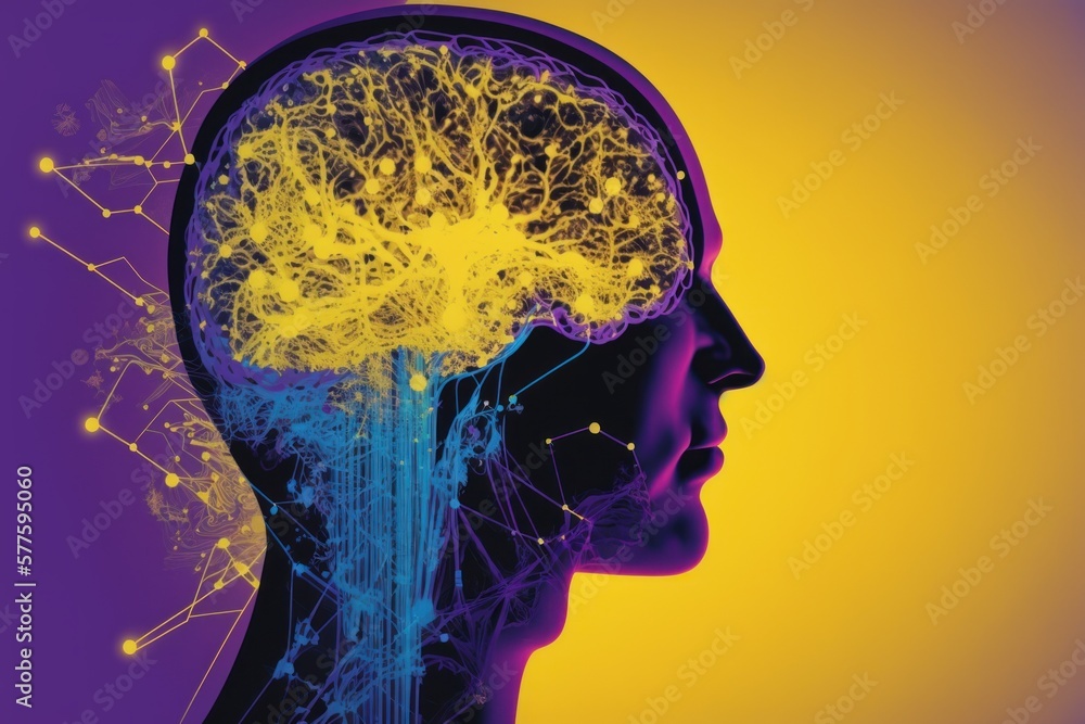 human thinking head with brain cells connection with data and digital ...