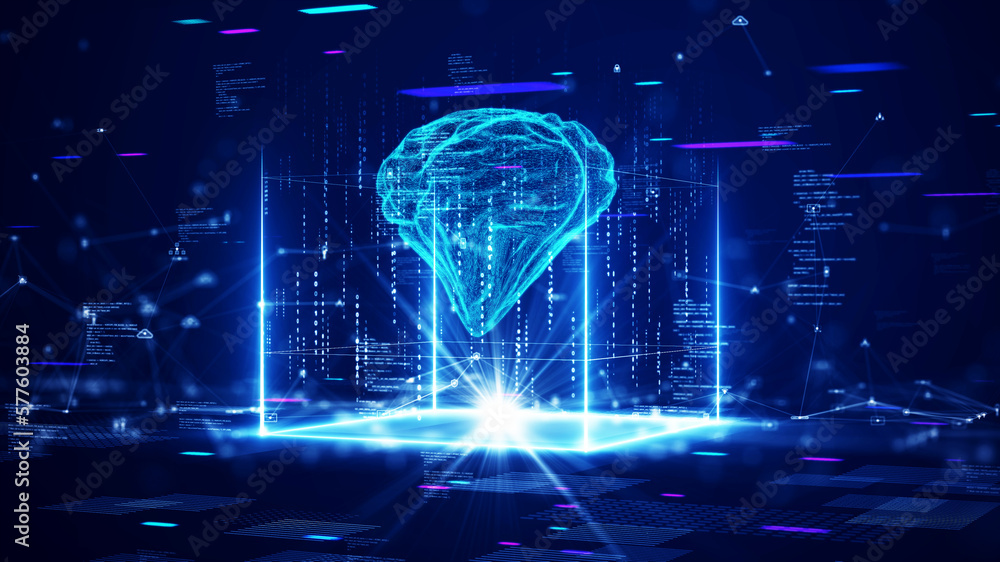 Smart brain concept or artificial intelligence(AI). abstract processing ...