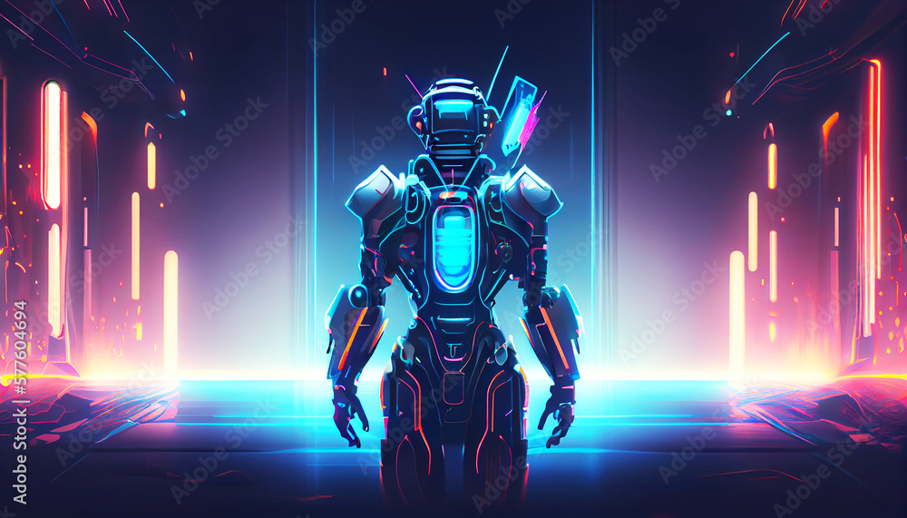 Robot , neon high-tech concept, esports game of cyberpunk science ...