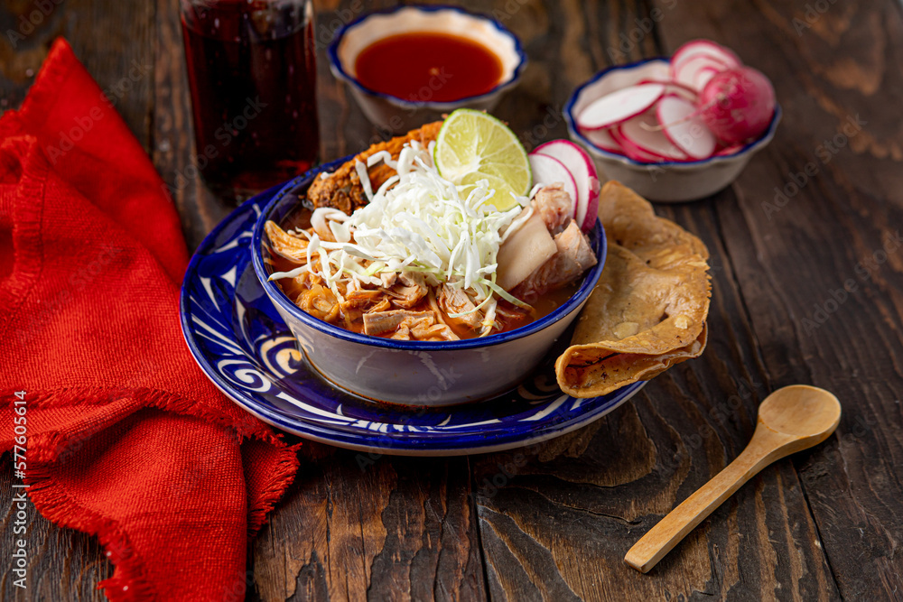 pozole rojo, comida tipica mexicana Stock Photo | Adobe Stock