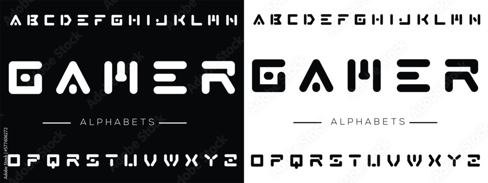 Modern technology typography alphabet fonts with slice and electronic ...