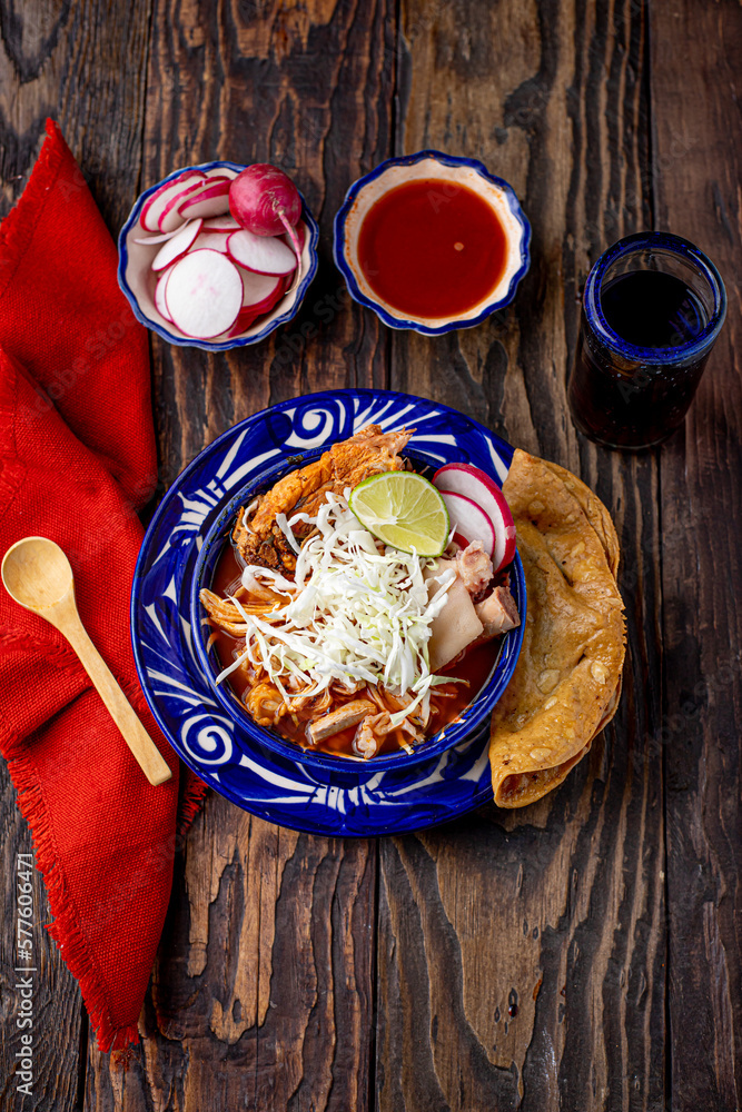 pozole rojo, comida tipica mexicana Stock Photo | Adobe Stock