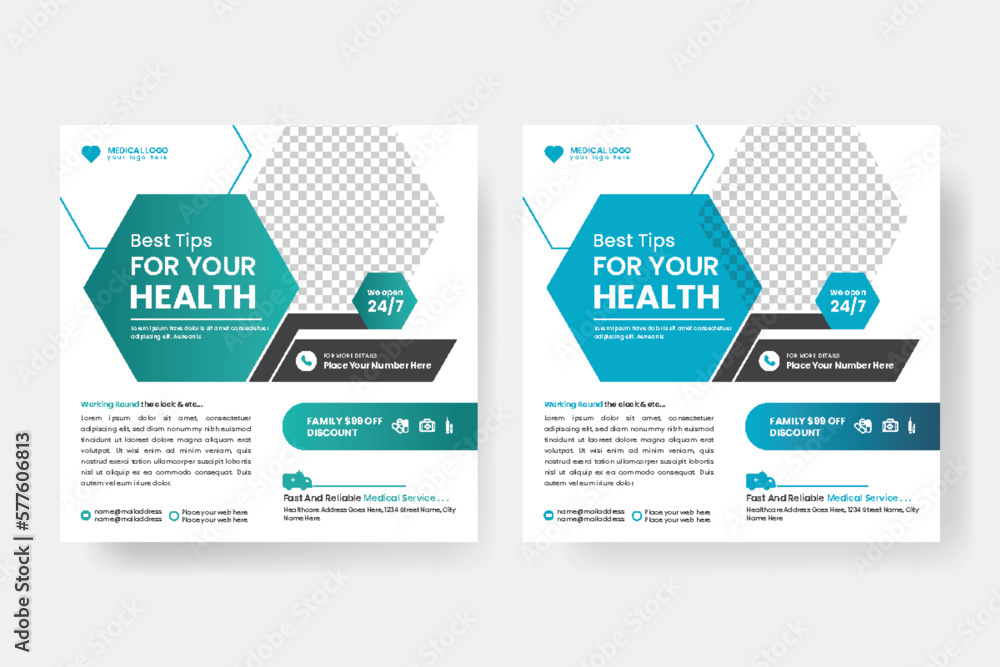 Vector medical health poster design and hospital for square social ...
