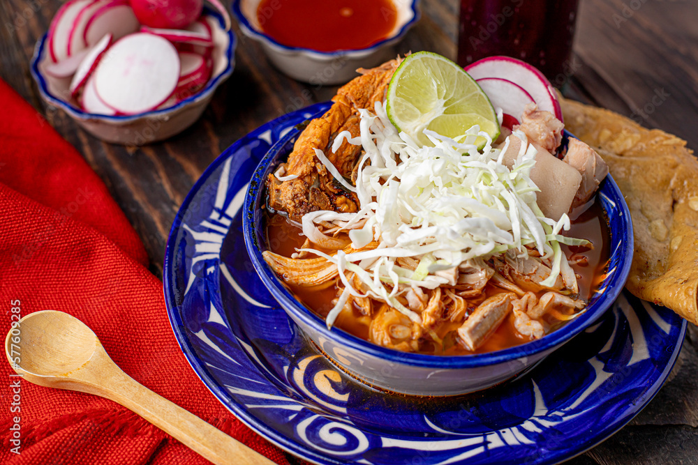 pozole rojo, comida tipica mexicana Stock Photo | Adobe Stock
