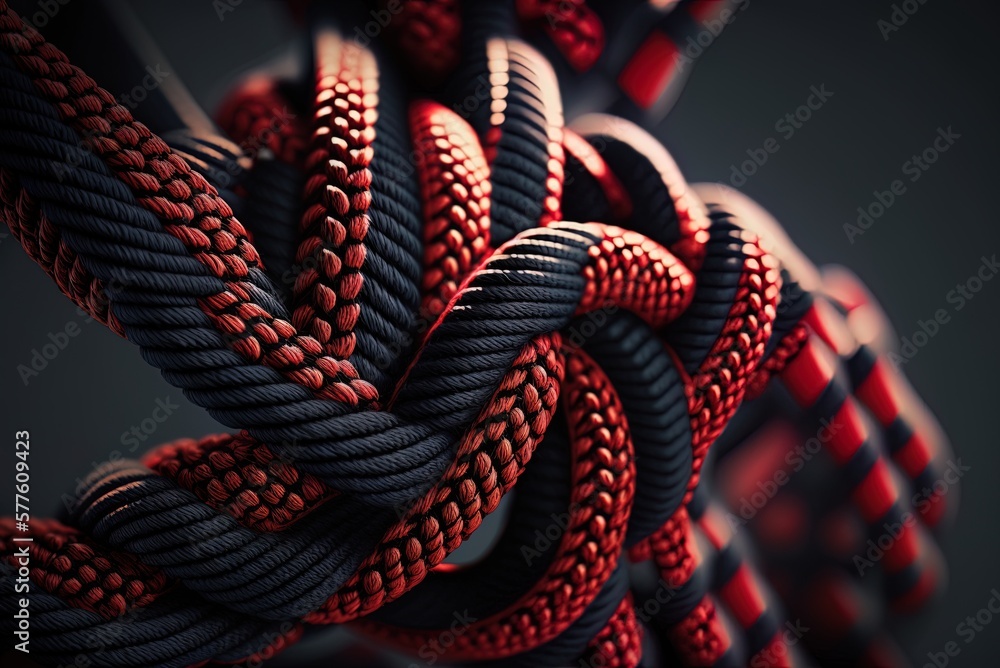 Image of a black rope with red dots, taken up close. Generative AI ...
