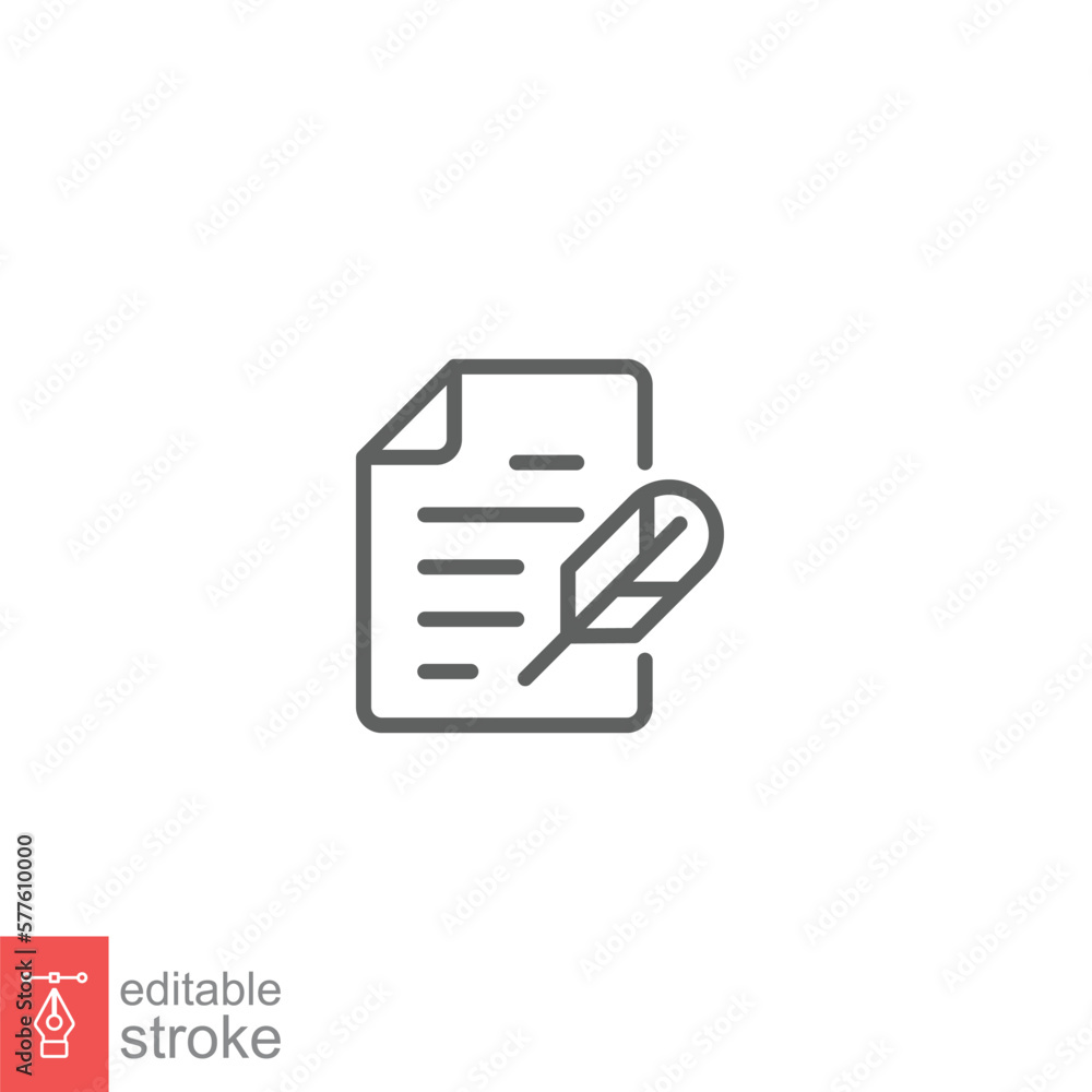 History, writing icon. Line style for web template and app. Simple thin ...