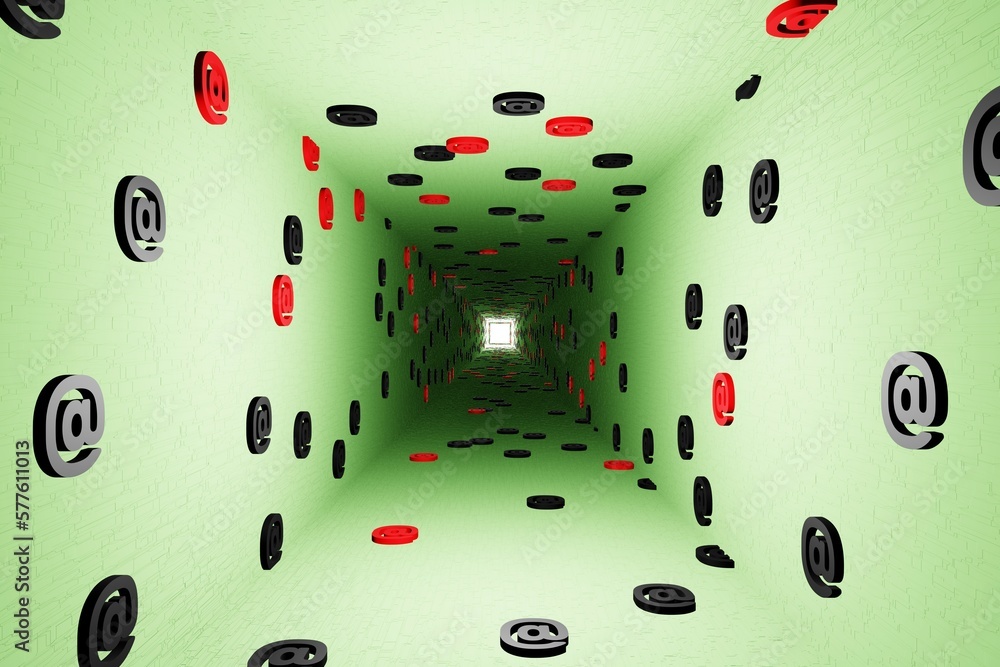 Email marks or at sign tunnel icon green background 3d render. At ...