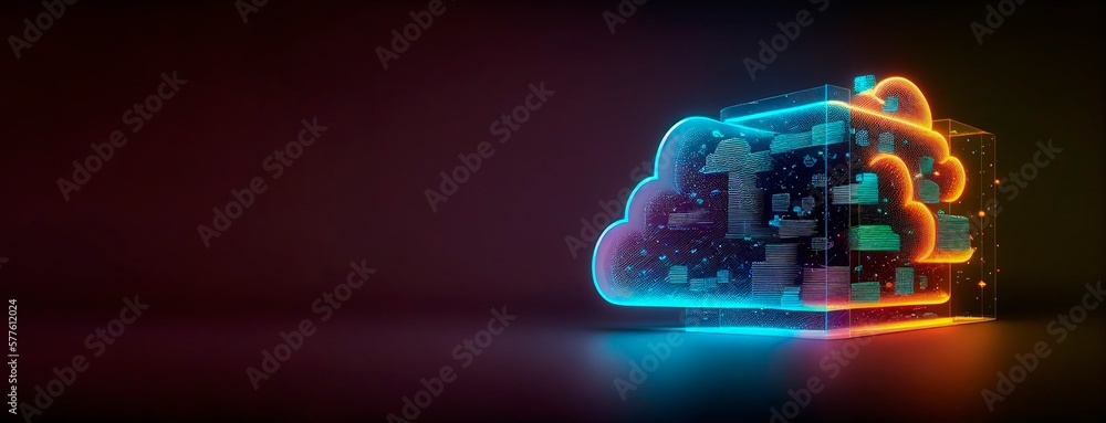 Glowing Cloud Computing Database Technology on Dark Background, concept ...