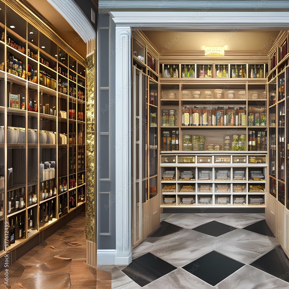 Walk-in pantry with built-in shelving and storage2, Generative AI Stock ...